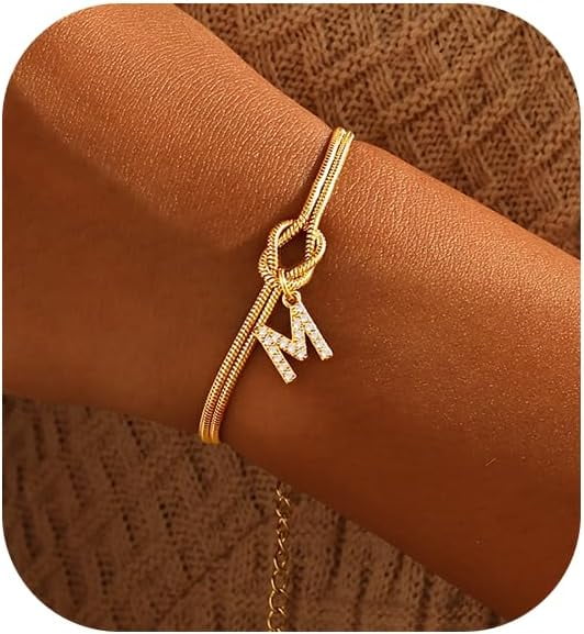 CROPD Initial Bracelet for Women Dainty 14k Gold Letter A-Z Bracelets for Women Non Tarnish Cute ...