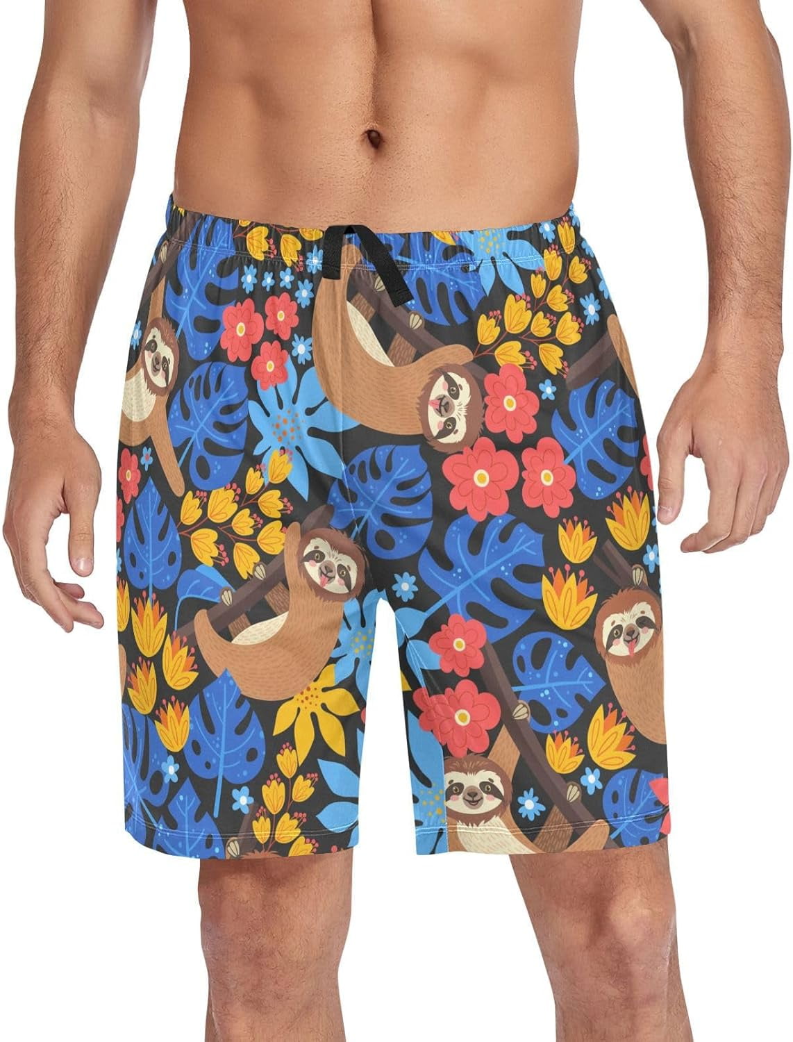 CROPD Men's Sloth Palm Leaves Pajama Shorts Pjs Bottoms Sleep Shorts ...