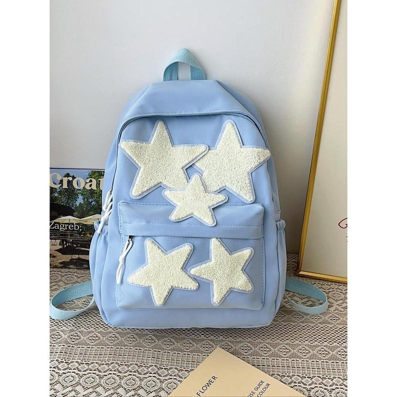CROPD Unisex Preppy Style Star Patched Backpack, Casual Lightweight ...