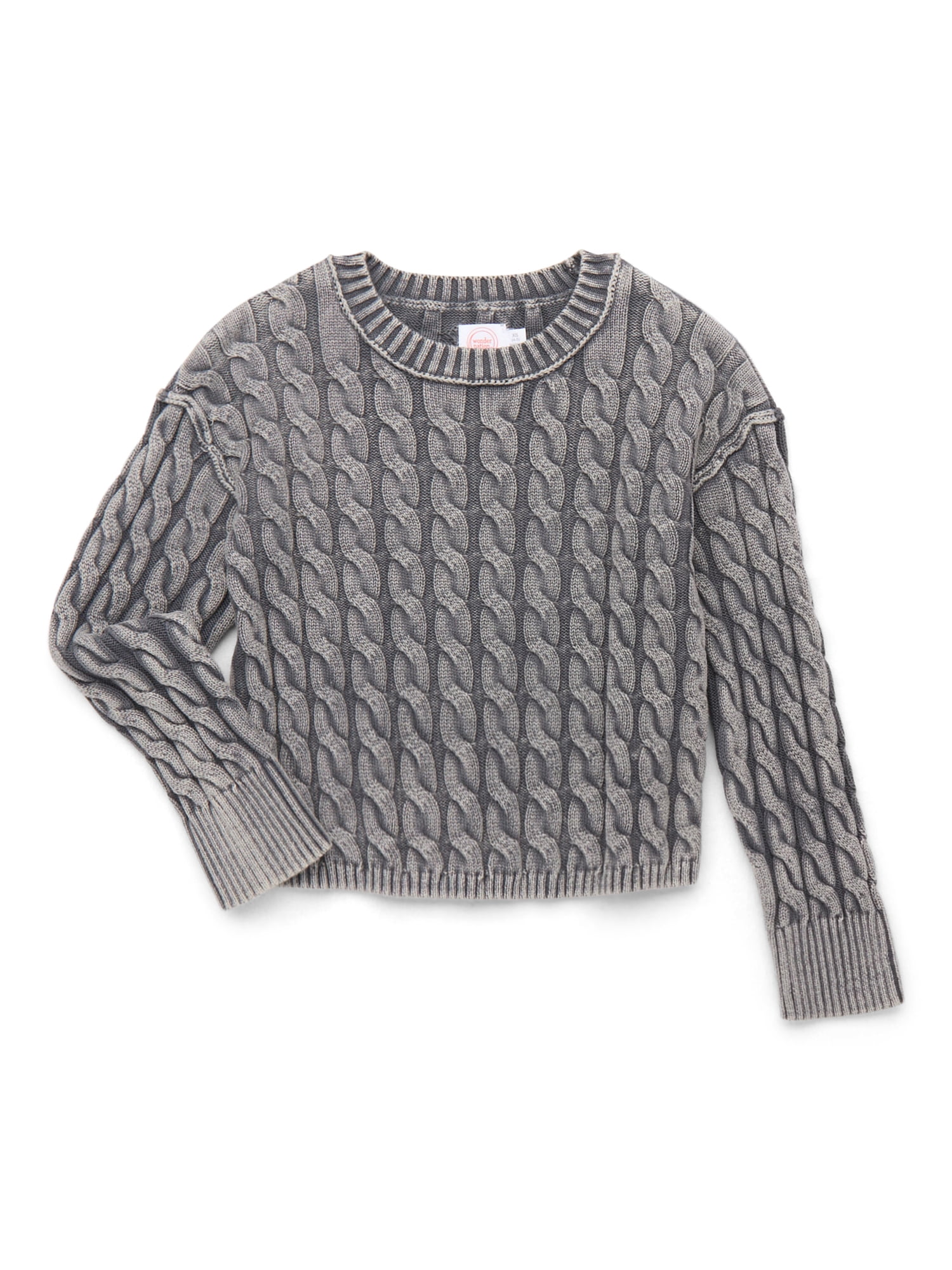 Wonder Nation Girls' Cropped Cotton Cable Knit Sweater, Sizes 4-18 ...