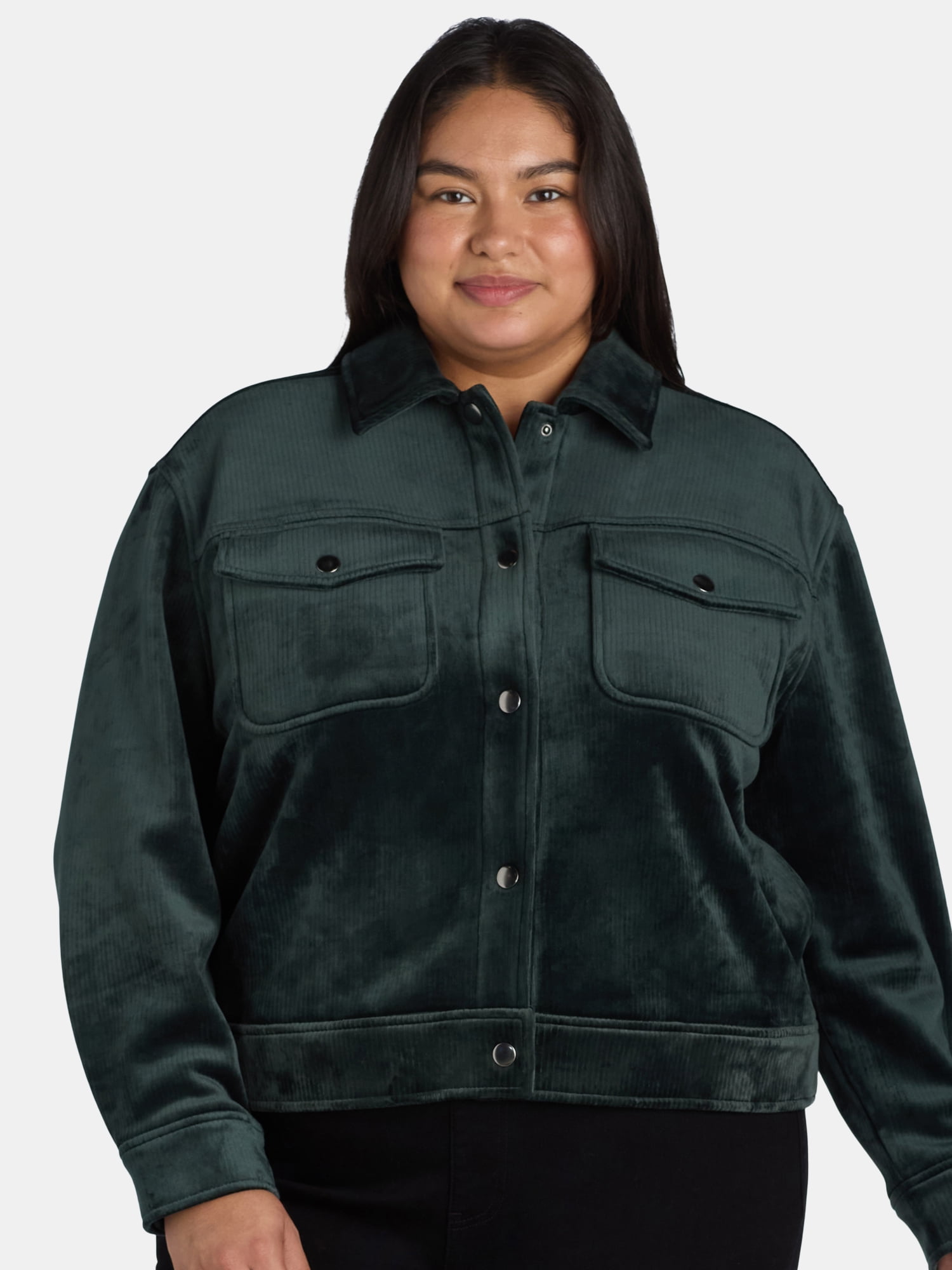 Terra & Sky Women's Plus Size Cropped Corduroy Shacket, 0X-4X - Walmart.com