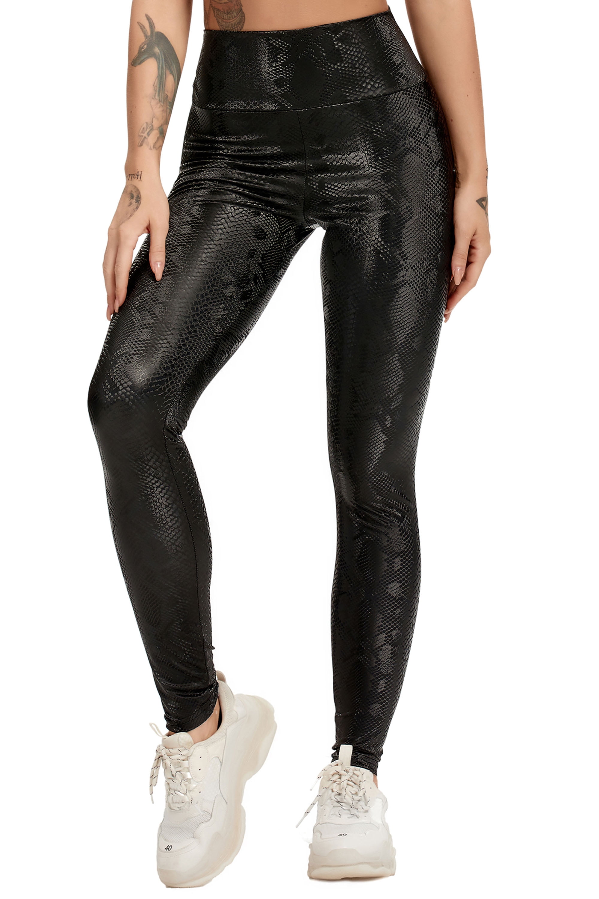 Cross1946 Women Faux Leather Leggings Pants Pu Elastic Shaping Hip Push