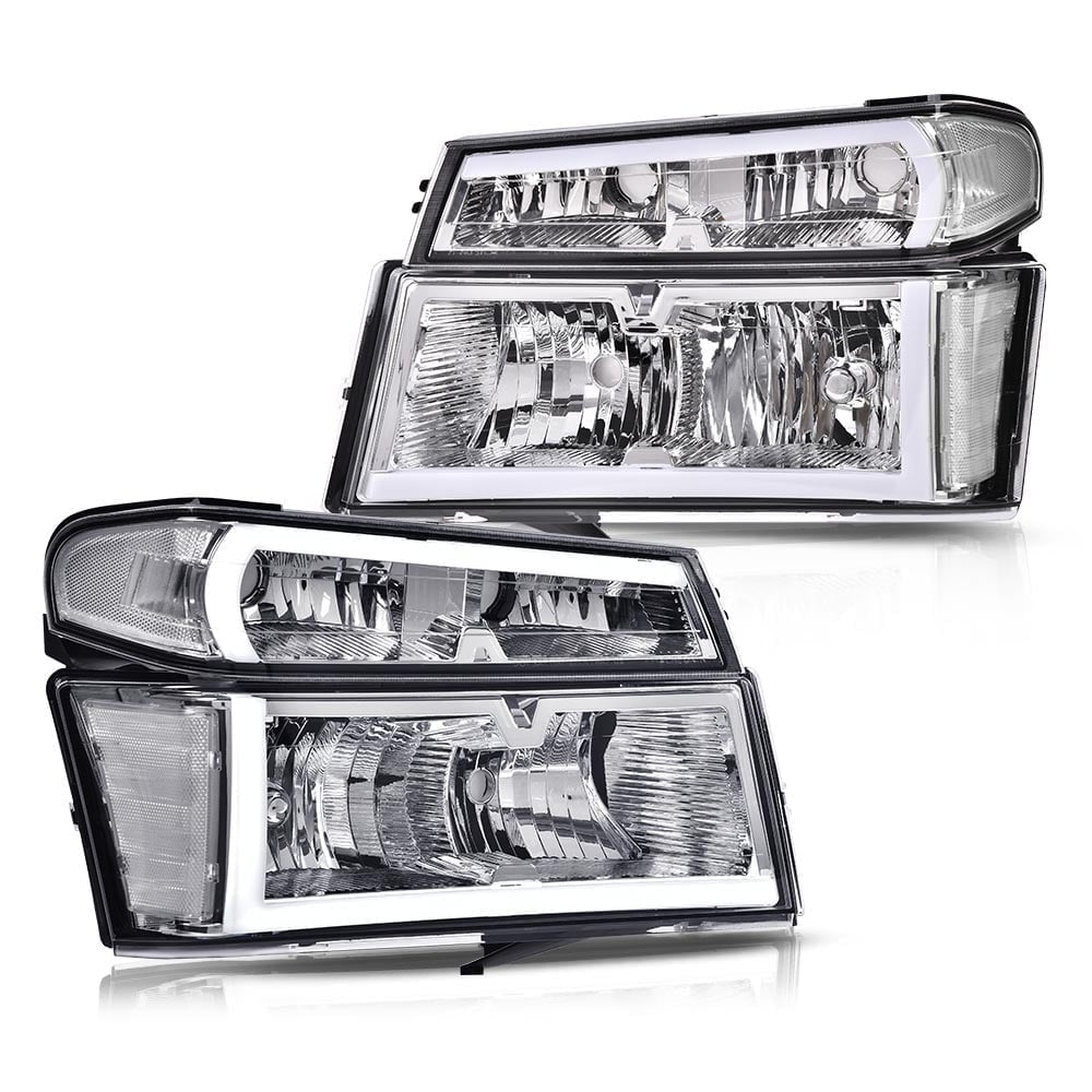 CROSSDESIGN 4X Chrome LED Tube Headlights Lamps Fit for 2004-2012 GMC ...