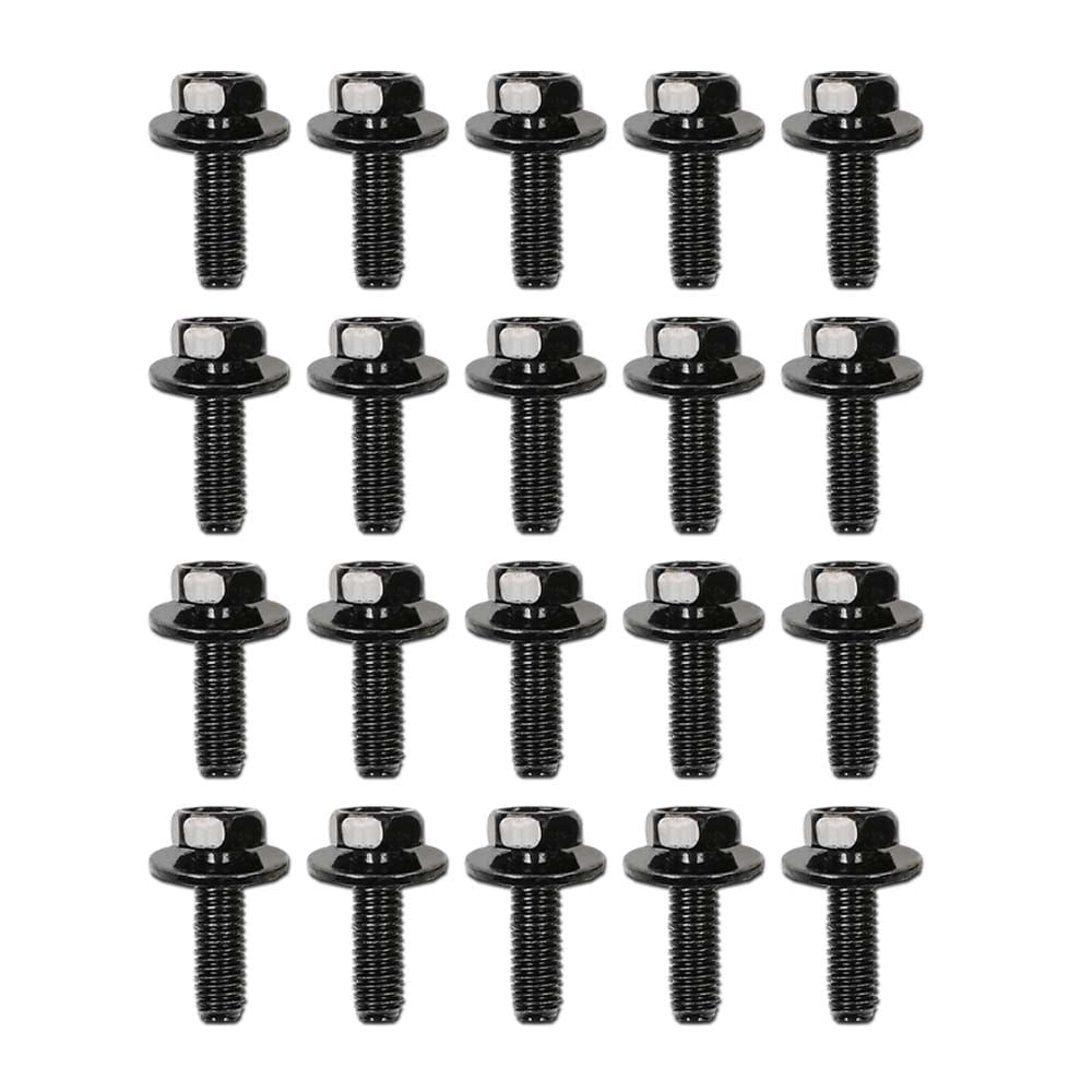 CROSSDESIGN Body Bolts- M6-1.0 x 20mm Long- 10mm Hex- 17mm Washer- 20 ...