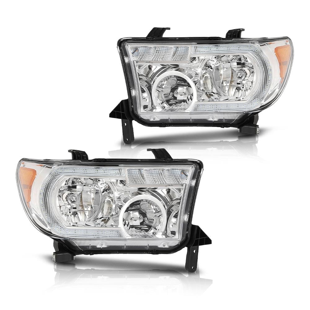CROSSDESIGN Clear Chrome LED Headlights Left+Right Fit For 07-13 Toyota ...