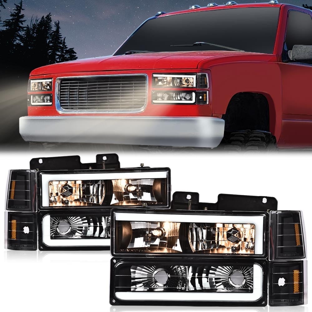 CROSSDESIGN Headlight Assembly With bulbs & LED running lights strip ...