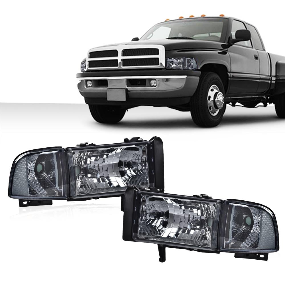 CROSSDESIGN Headlights Fit for 1994-2002 Dodge Ram 1500 2500 3500 Smoky ...