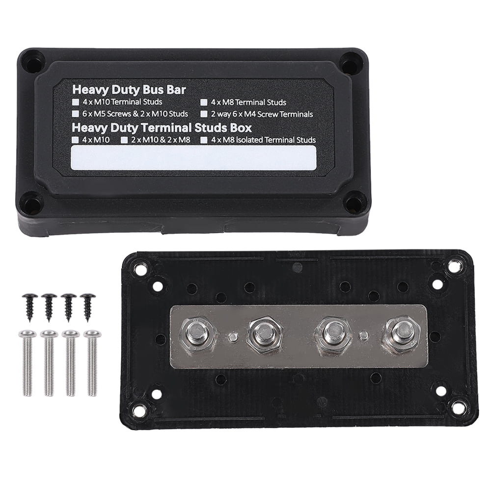CROSSDESIGN Heavy Duty 4 Way Bus Bar/Power Distribution Box Screw Terminal Studs 300A 48V DC ...