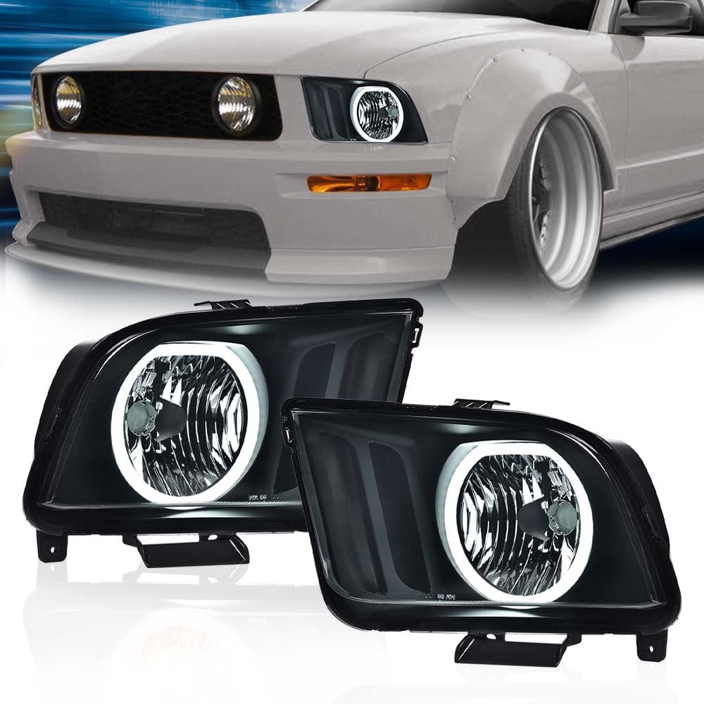 CROSSDESIGN LED DRL Headlights Fit for Ford Mustang 2005-2009 Headlamps ...