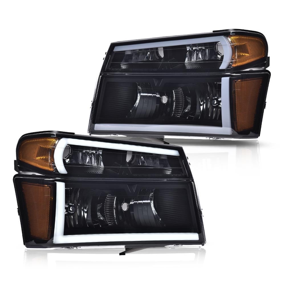 CROSSDESIGN Pair LED Headlamps DRL Headlights Smoke Lens Fit for 2004-2012 GMC Canyon/Chevy ...