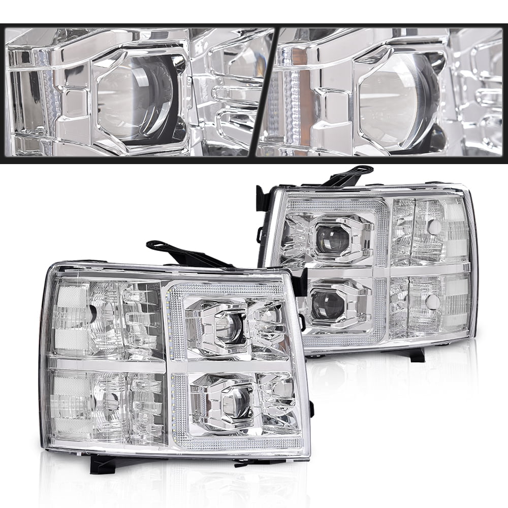 CROSSDESIGN LED Tube Dual Projector Headlights w/Bulbs Fit for Chevy ...