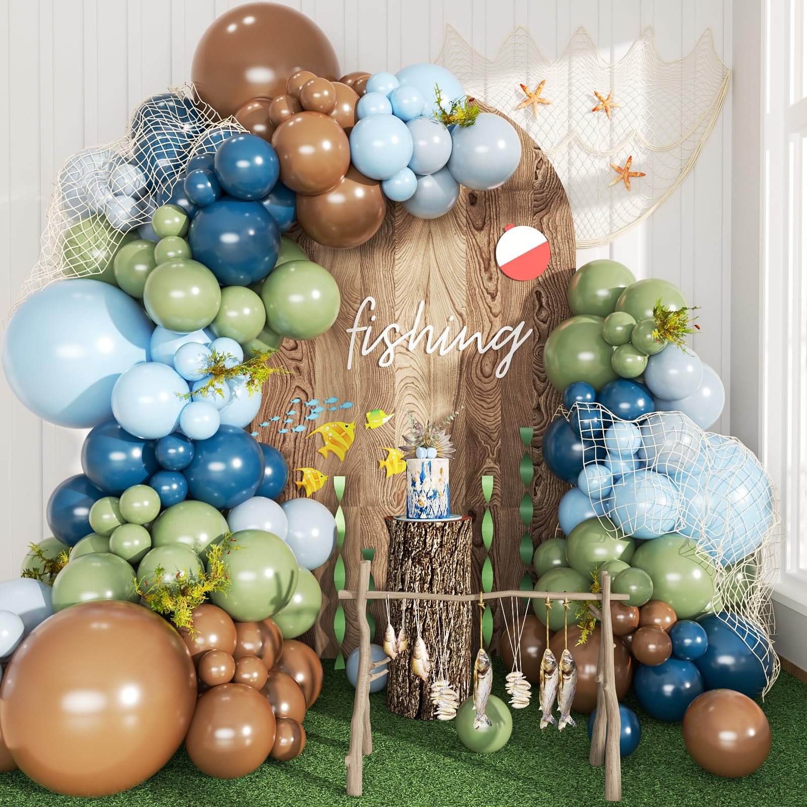 CROSSFINGERS Fishing Blue and Sage Green KKS1 Balloon Arch Garland Kit ...