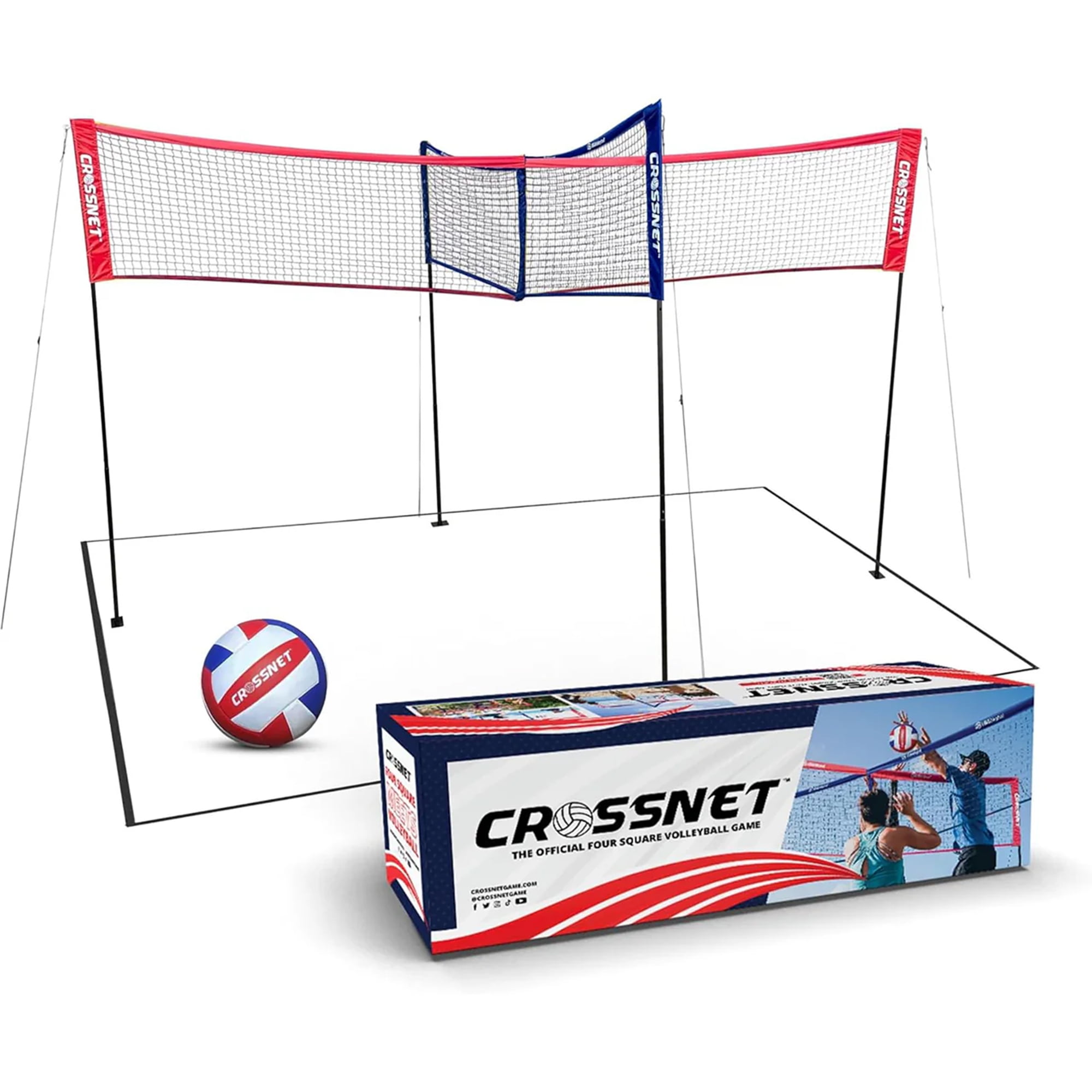 Vivere CROSSNET 4 Square Outdoor Volleyball Game Net Set with Ball ...