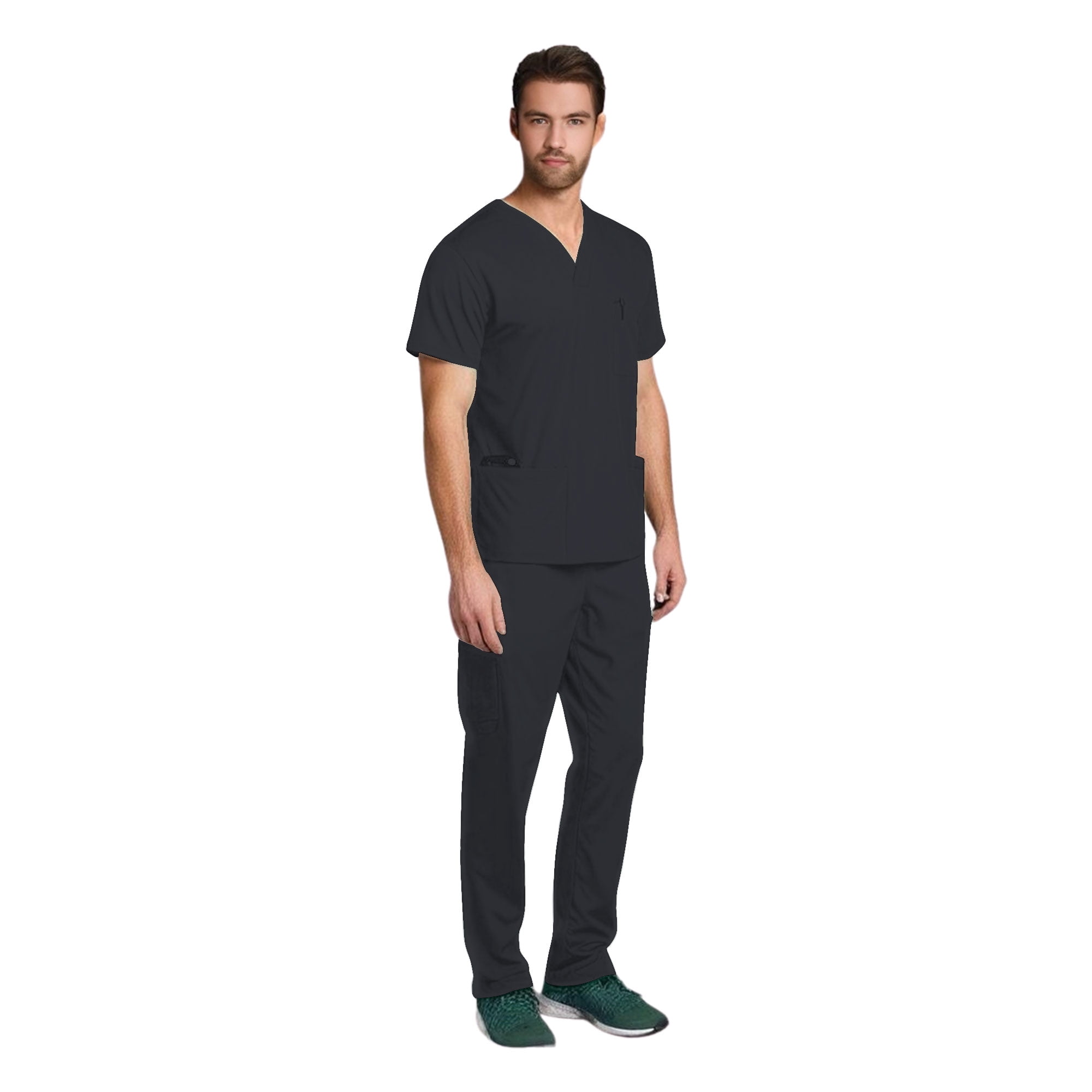 CROWN CRAZE Men's Scrub Set V-Neck Medical Scrub Top and Pants (Black ...