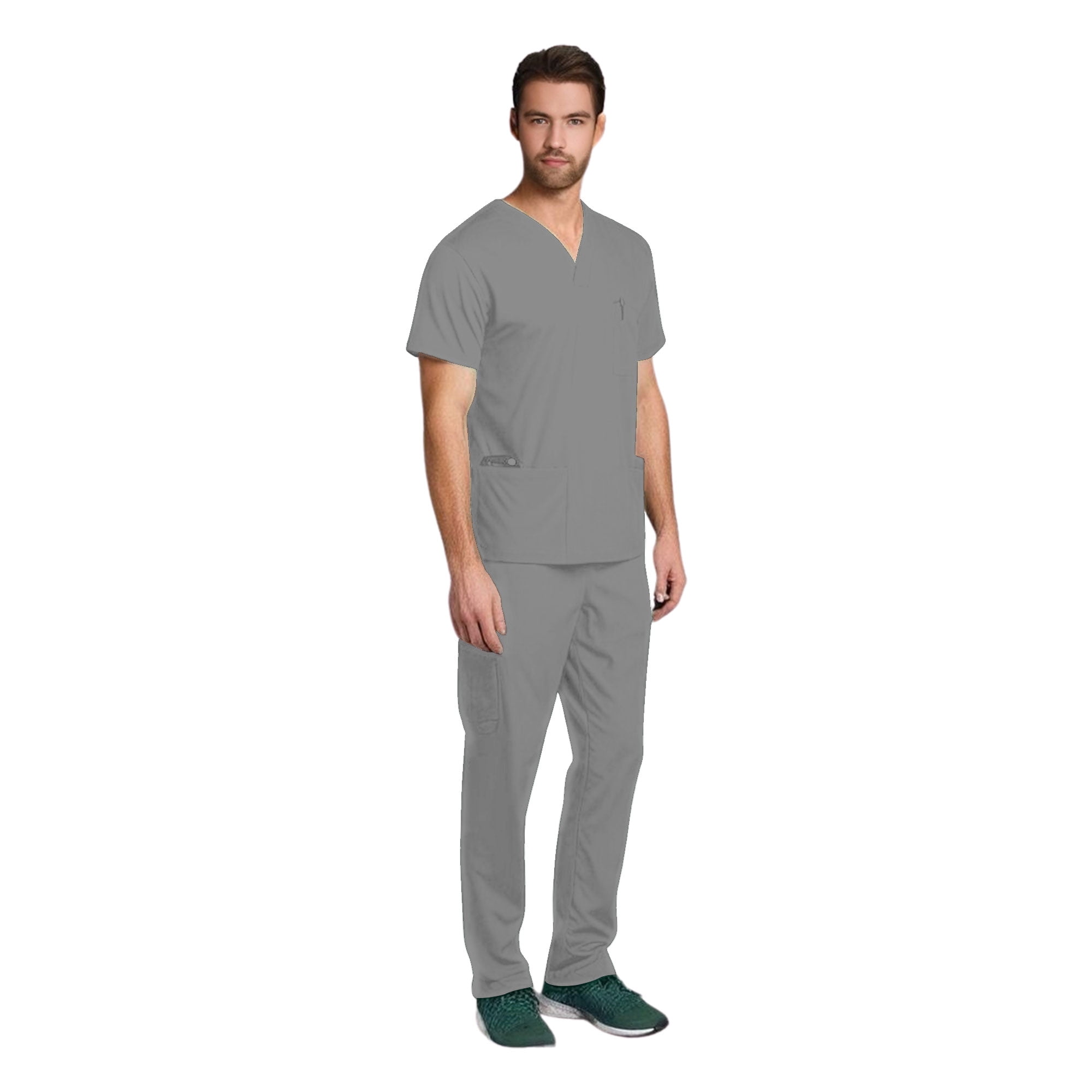 CROWN CRAZE Men's Scrub Set V-Neck Medical Scrub Top and Pants (Grey ...