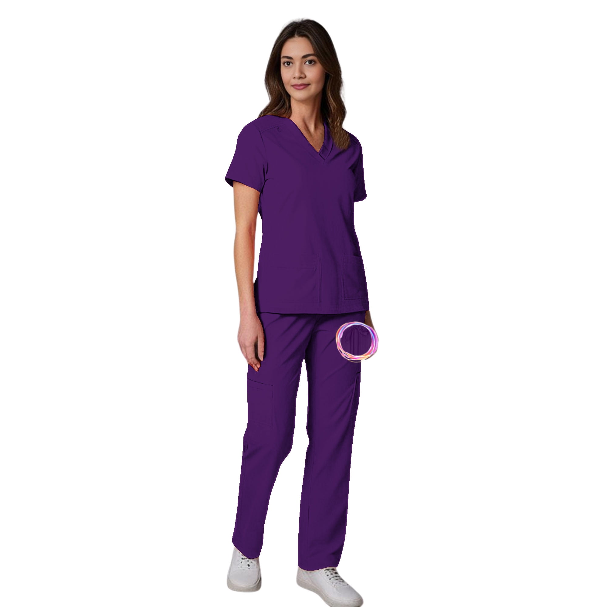 CROWN CRAZE Women's Medical Scrub Set - Badge Loop Scrub Top and Cargo ...
