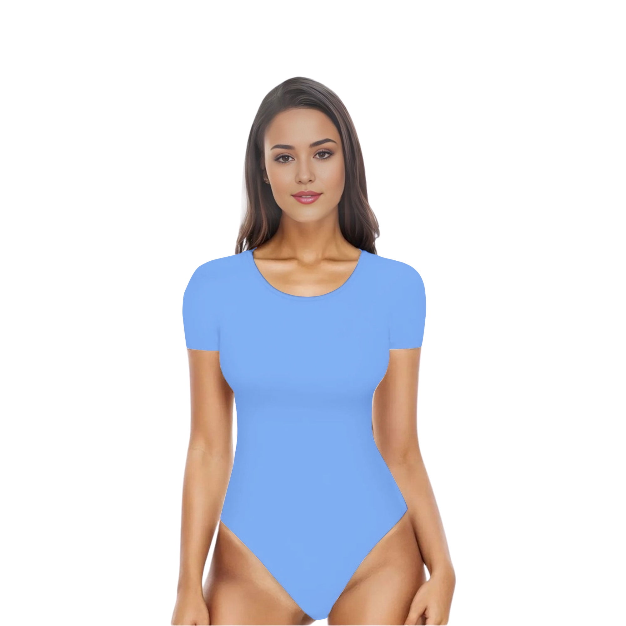 CROWN CRAZE Women's Round Neck Short Sleeve Bodysuit - Breathable Cotton Stretch (Ceil Blue ...