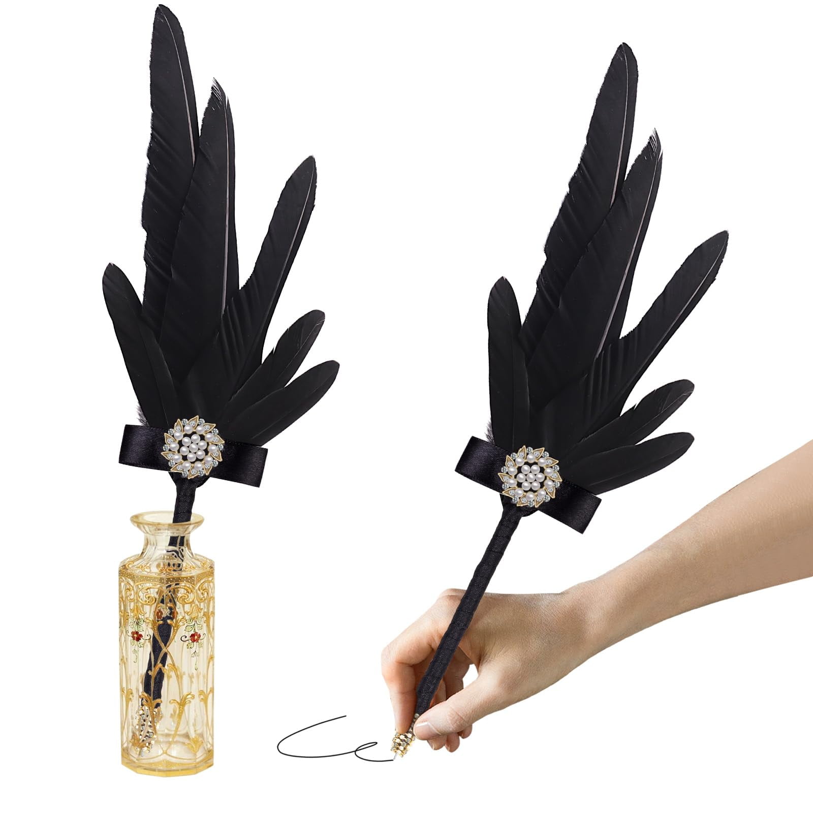 CROWN GUIDE Crystal Angel MMF7 Wing Feather Pen Quills Guest Book ...