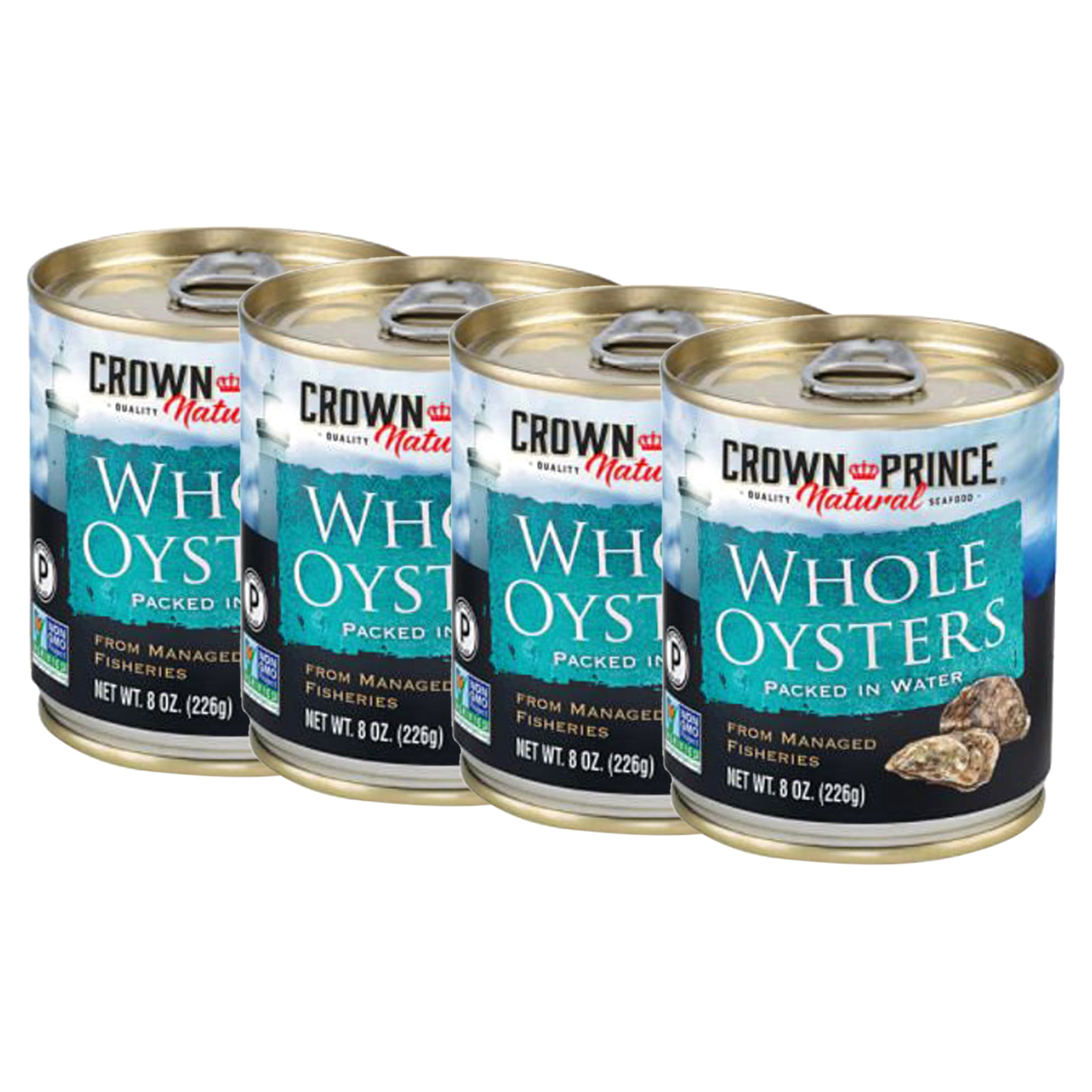 (4 pack) (Pack of 12) Crown Prince Natural Whole Oysters in Water, 8 oz ...