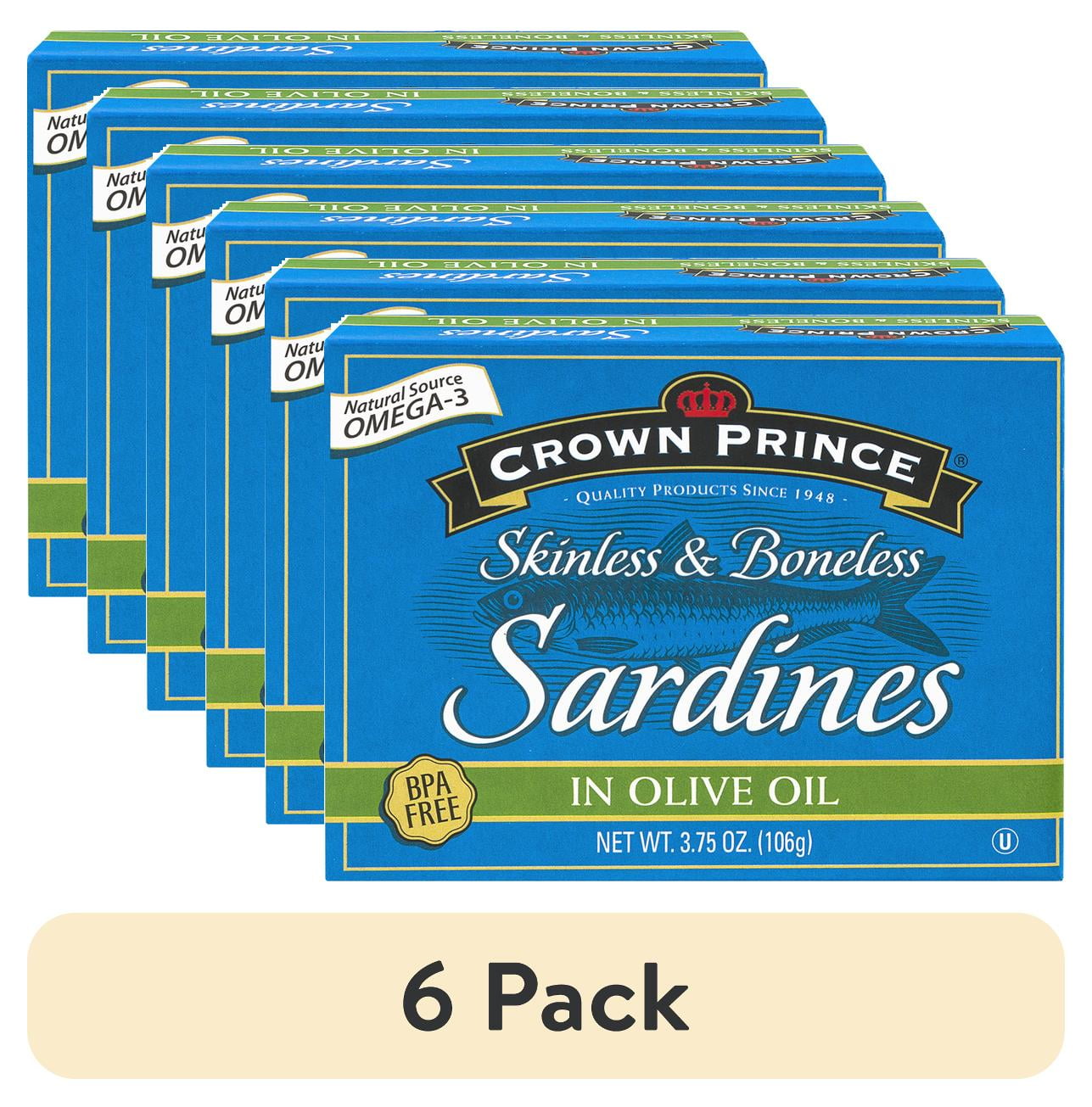 (6 pack) Crown Prince, Skinless & Boneless Sardines in Olive Oil, 3.75 ...