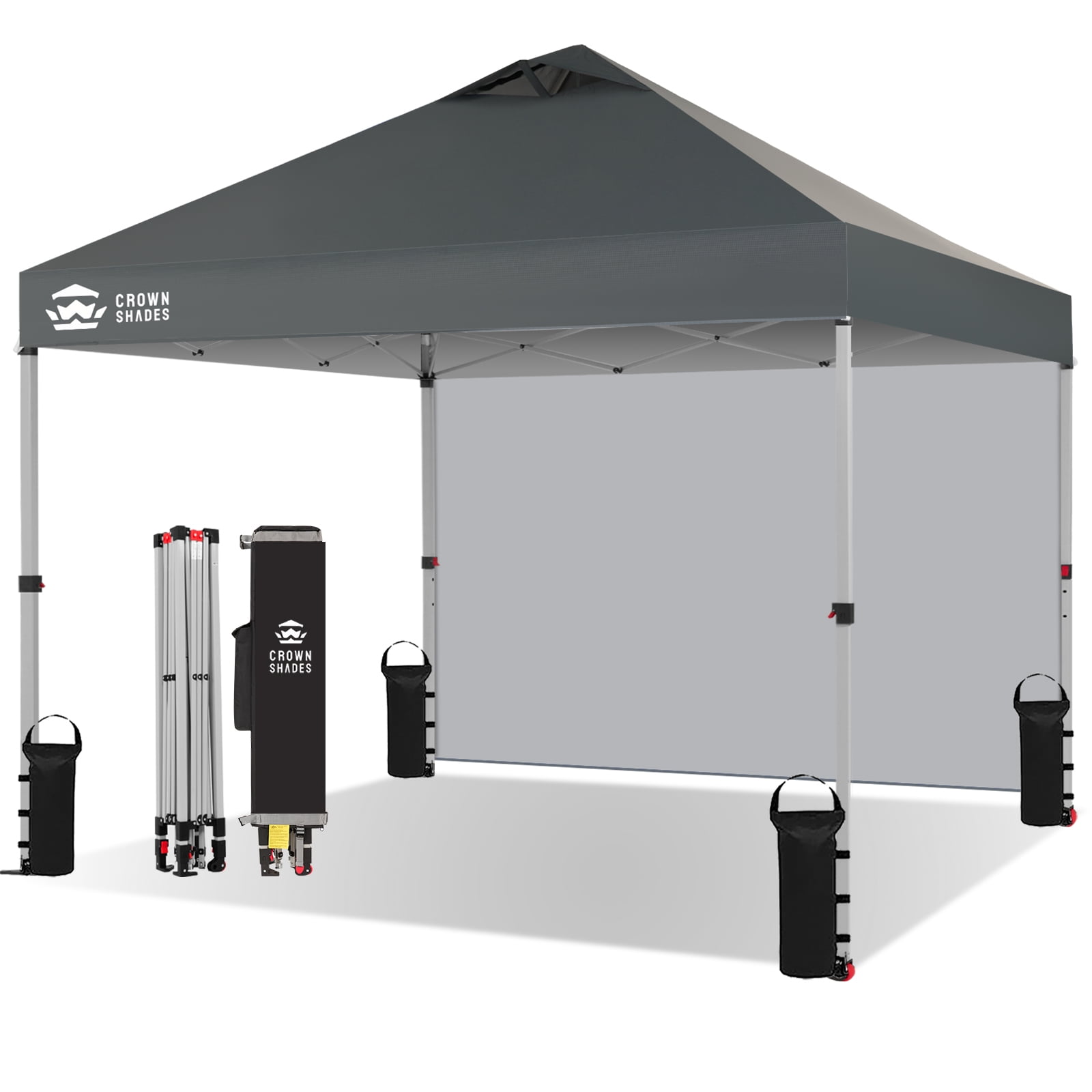 CROWN SHADES 10'x10' Pop Up Canopy Tent with 1 Sidewall Beach Tent with One Push Setup Instant ...