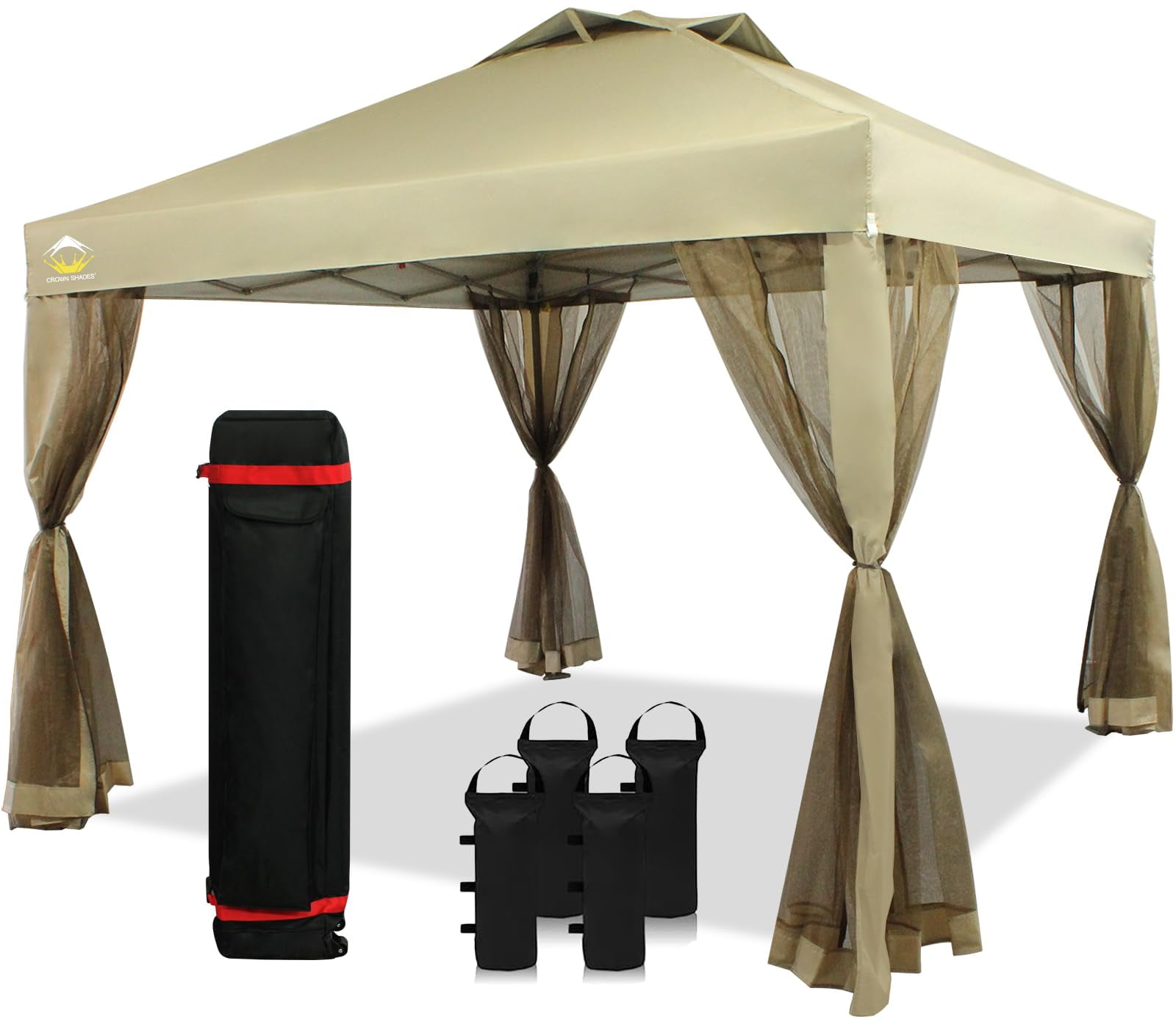 CROWN SHADES 10'x10' Pop Up Gazebo with Mosquito Netting Outdoor Canopy ...