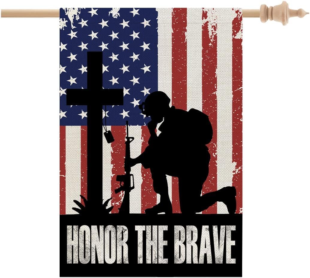 CROWNED BEAUTY Memorial Day American Soldier Cross House Flag 28x40 ...