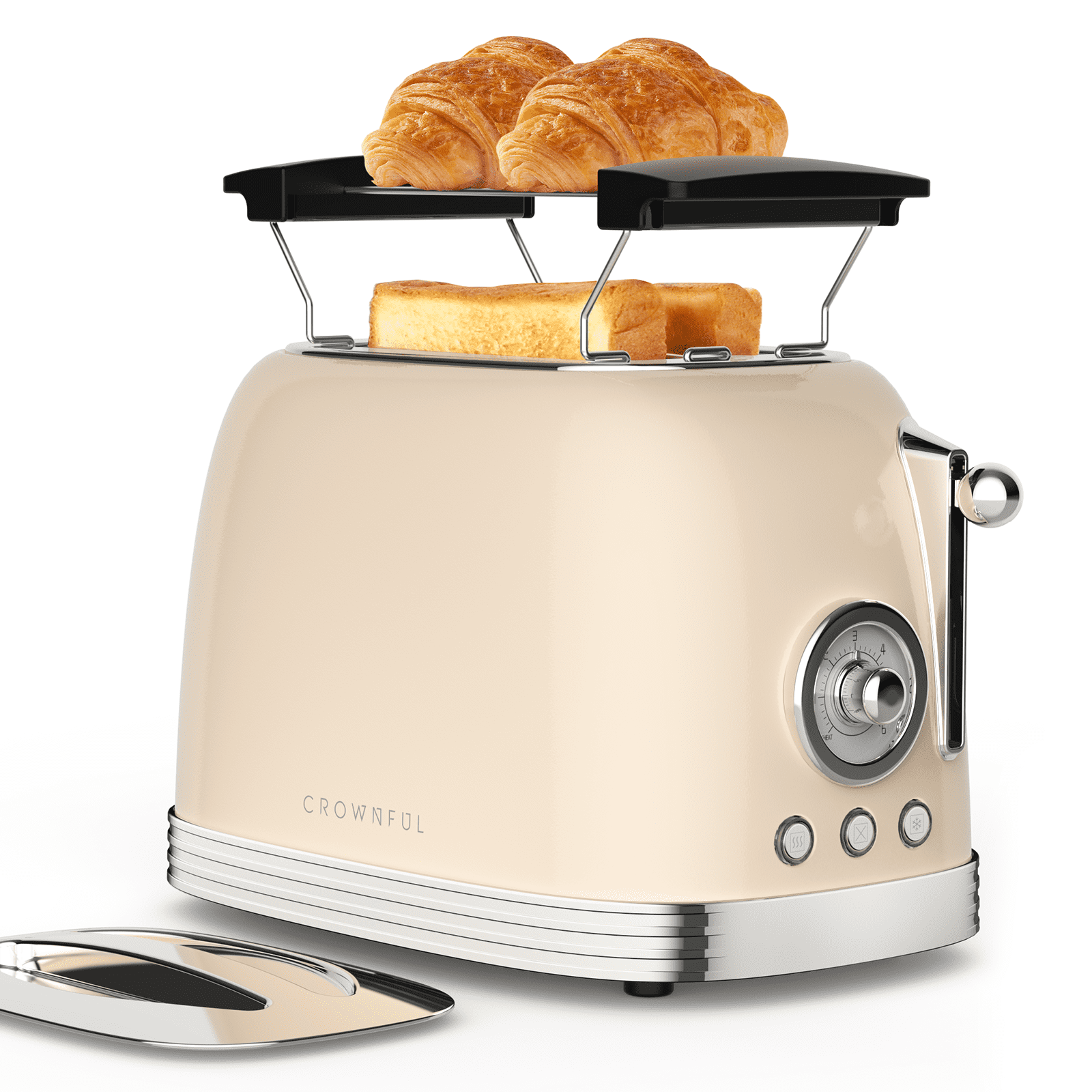 CROWNFUL 2-Slice Toaster with Extra Wide Slots, Retro Stainless Steel ...