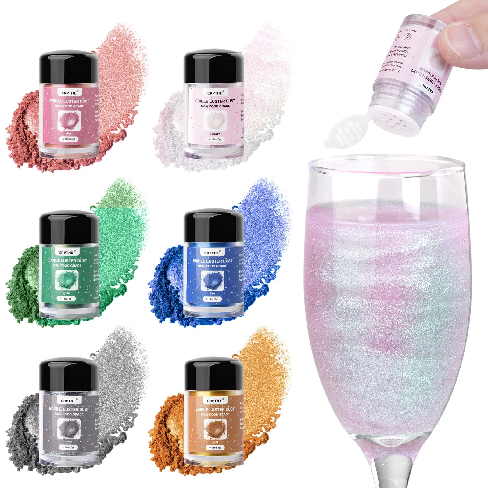 CRPTHE 6 Colors Luster Dust Edible TVS1 Set, Edible for Cocktails, Food ...