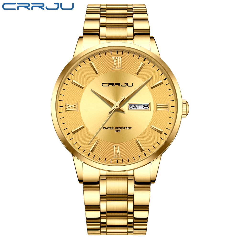 CRRJU Men Luxury Gold Sport Watches Quartz Date Clock Watches Man ...