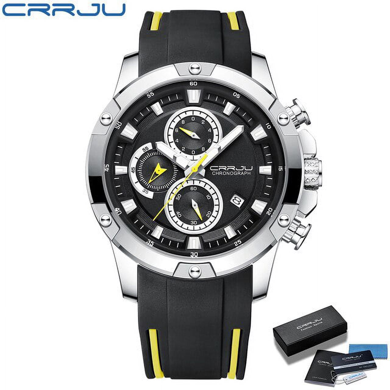 CRRJU Men Watch Quartz Top Luxury Brand Waterproof Chronograph with ...