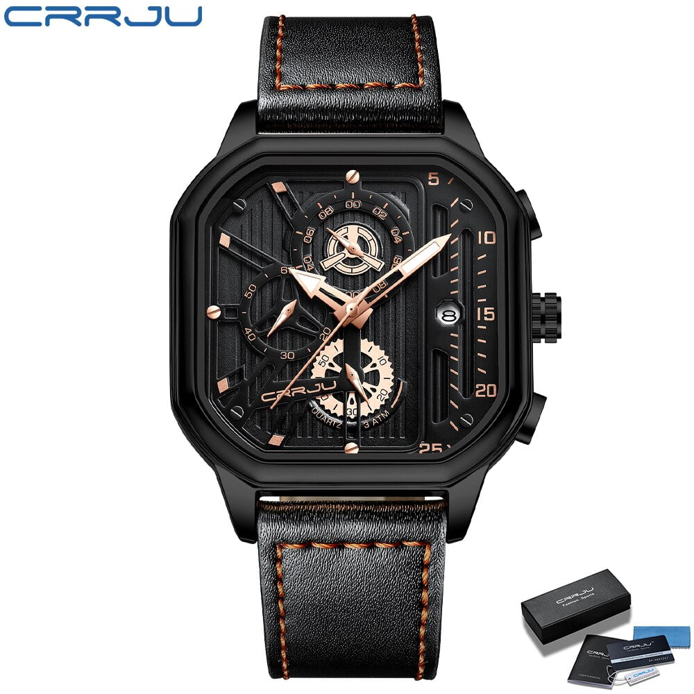 CRRJU Men Watches Top Brand Luxury Leather Watch For Men Waterproof ...