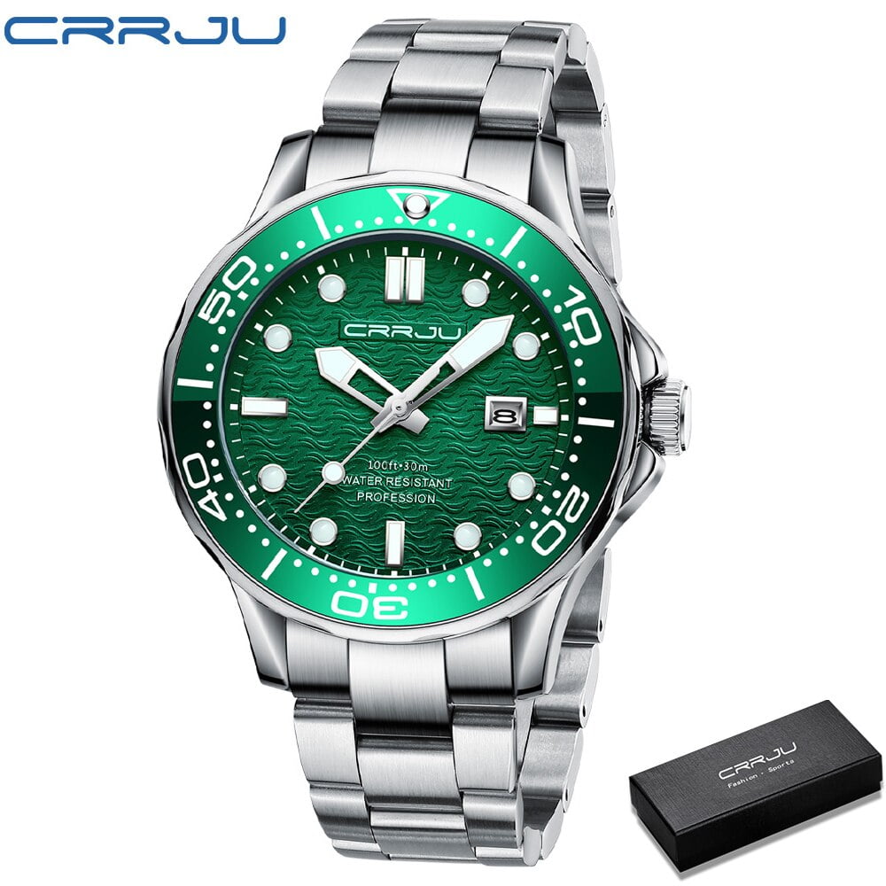 CRRJU New Men's Japan Quartz Watches GMT Watch 44mm Sapphire Stainless ...