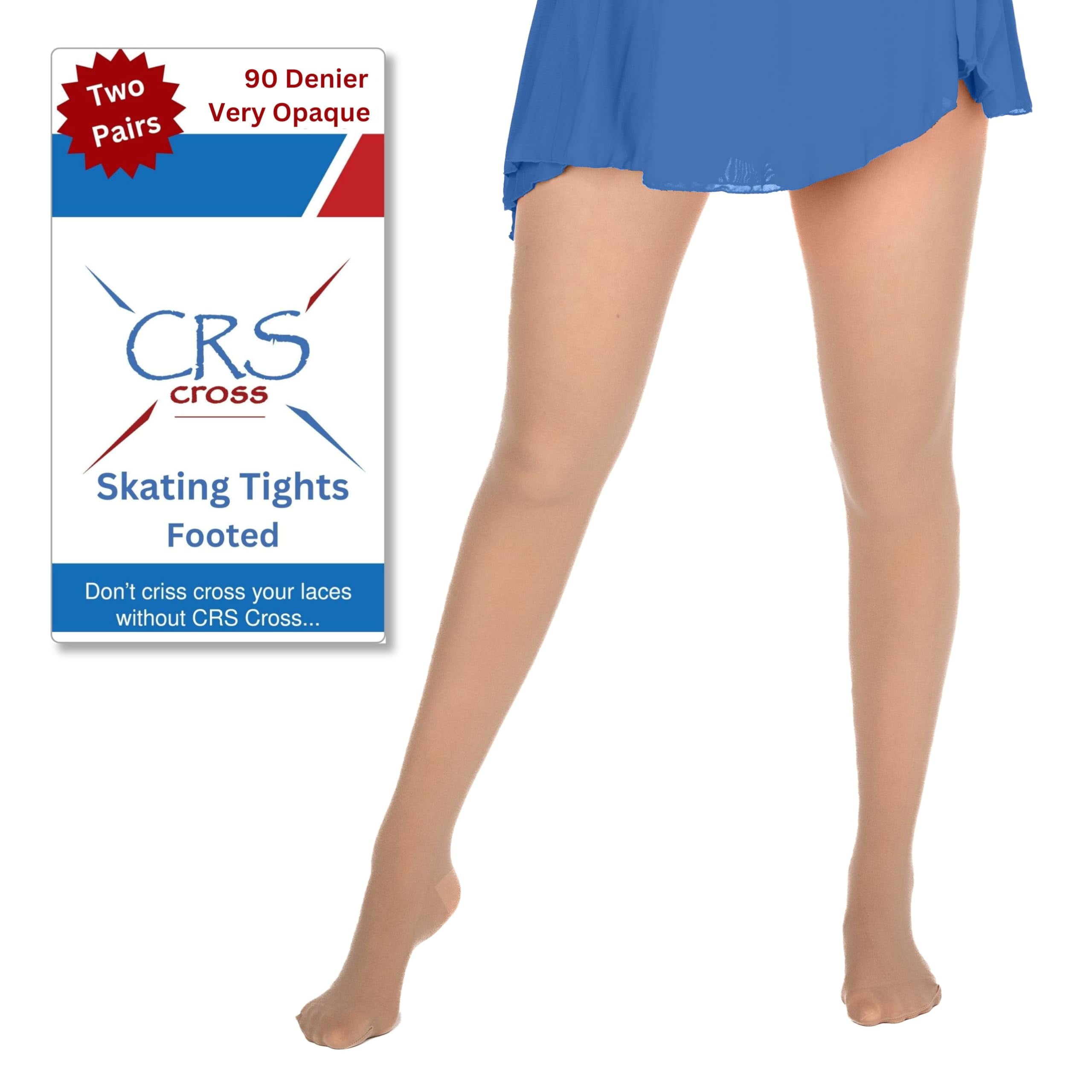 CRS Cross Skating Tights (2 Pair) Footed Figure Skate Tights 90 Denier ...