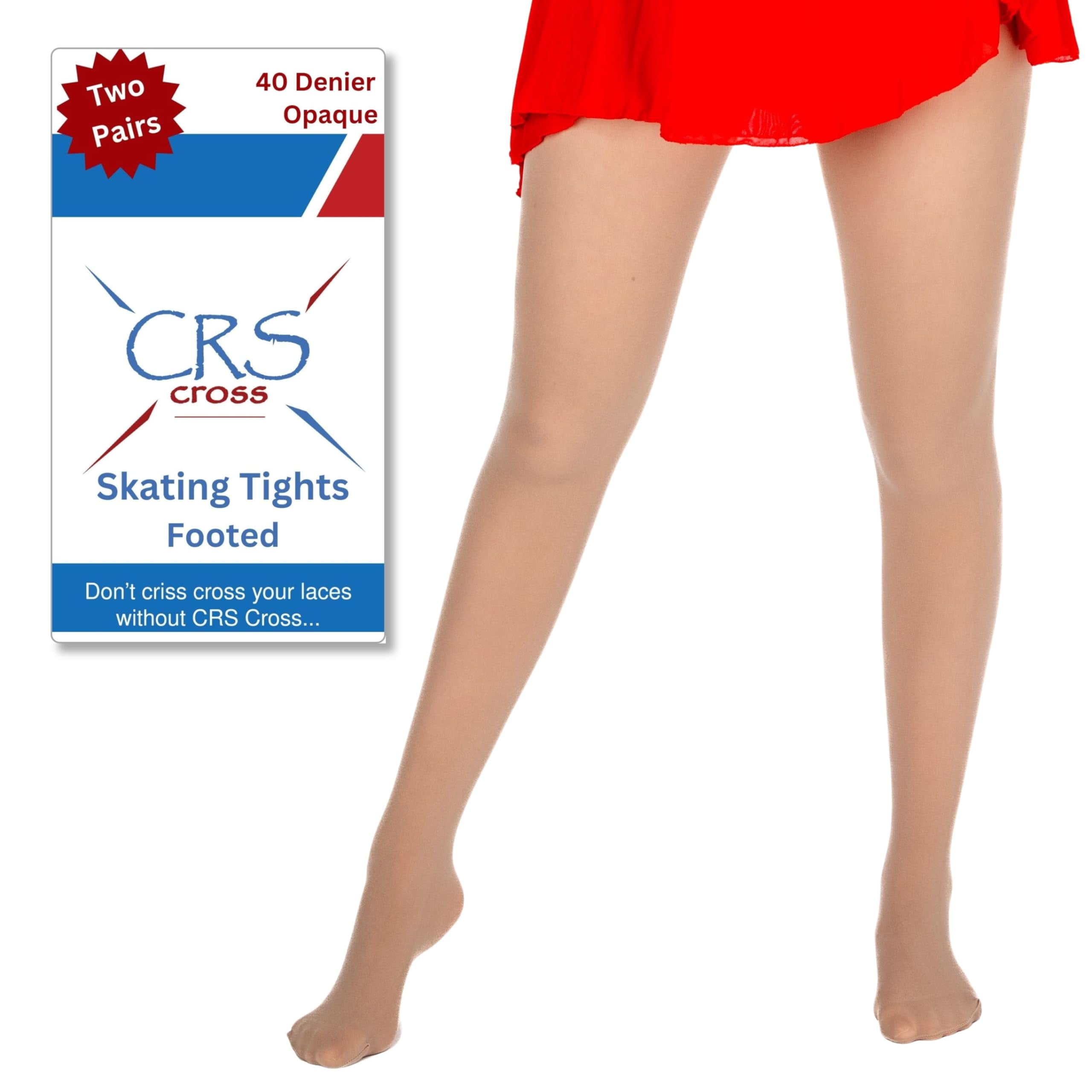 CRS Cross Skating Tights (2 Pair) Footed Figure Skate Tights Sheer 40 ...