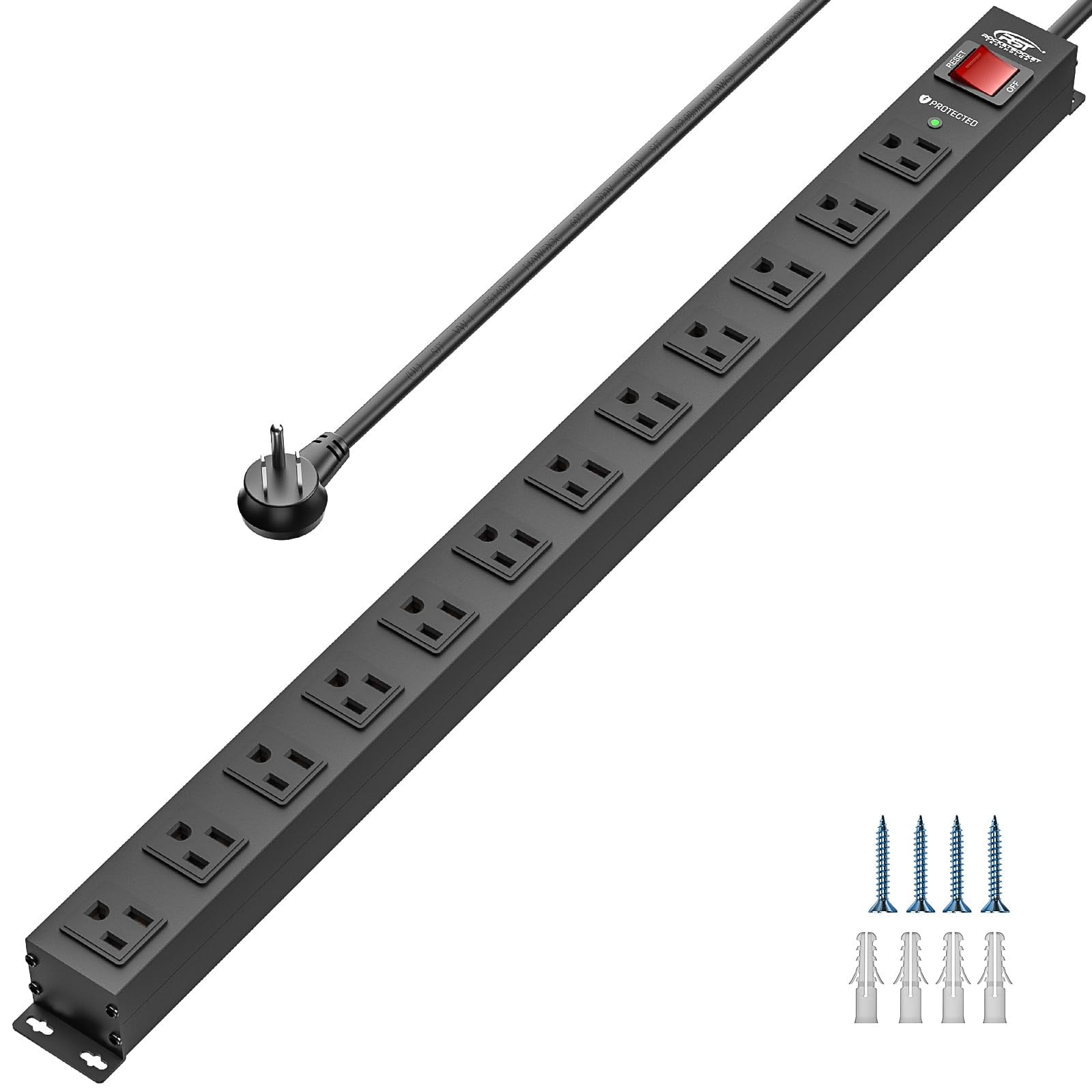 CRST 12-Outlet Slim Wall Mount Surge Protector, Heavy Duty Power Strip ...