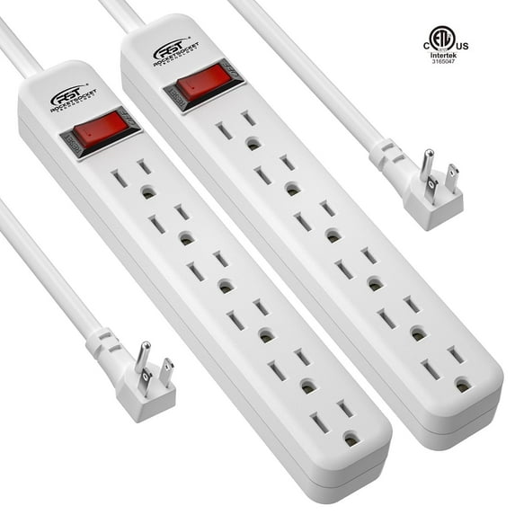 CRST 6 Outlets Power Strip White with Flat Plug 2.5 ft Extension Cord ...