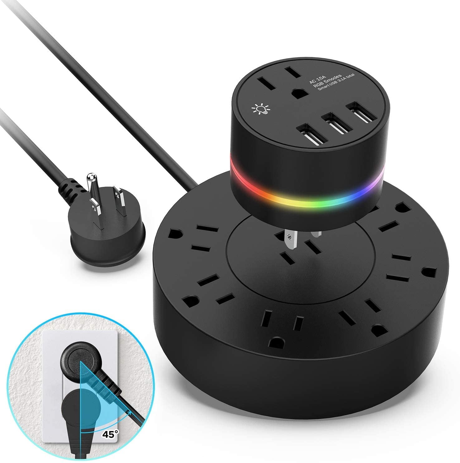 Power Strip 2 Parts Split Travel Adapter Modular Multi Outlet with USB ...