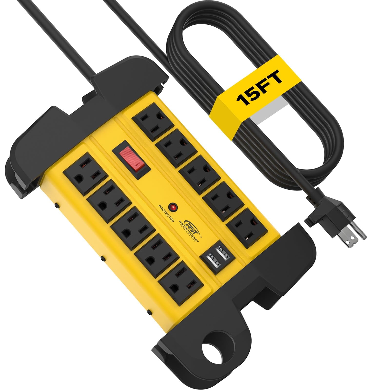 CRST 10-Outlet Heavy Duty Metal Power Strip Surge Protector with Dual ...