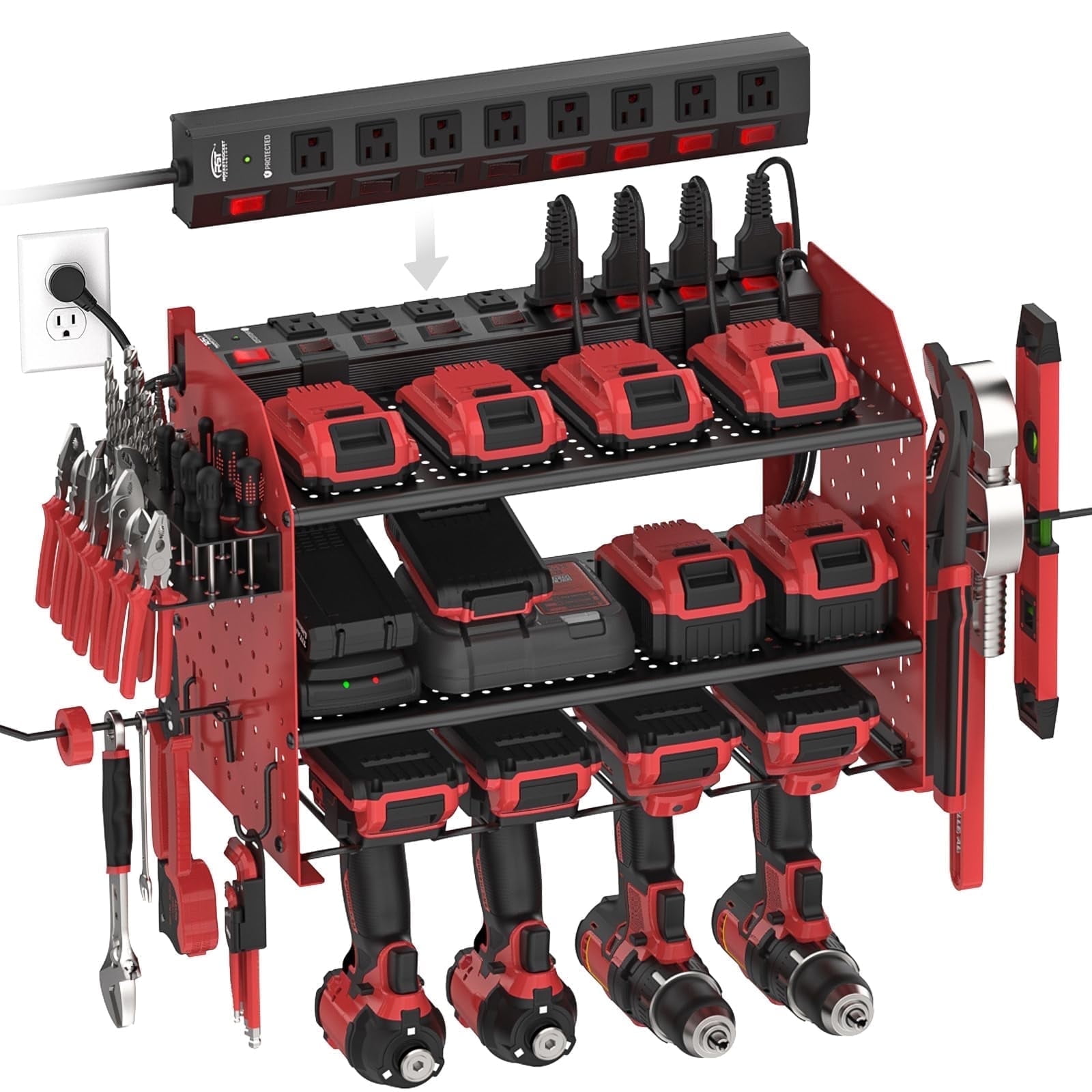 CRST Power Tool Organizer Wall Mount with 8-Outlet Individual Switches ...
