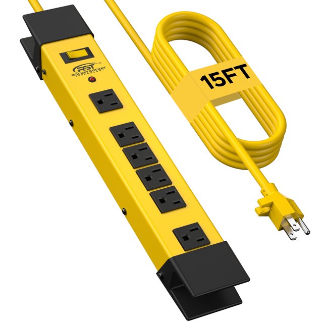 CRST 6-Outlet Heavy Duty Surge Protector with 15FT Cord, Wall Mountable ...
