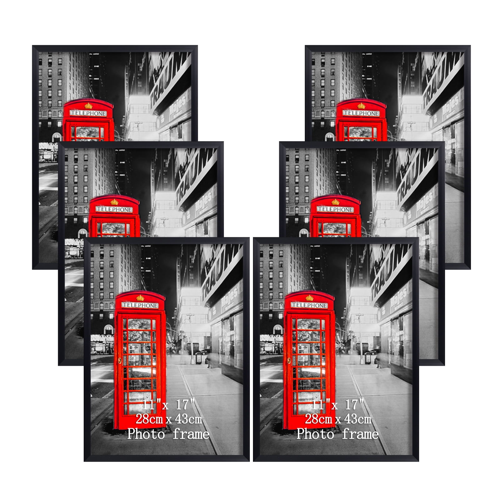 CRUGLA 11x17 Picture Frame Set of 6, Black Gallery Poster Frames for ...