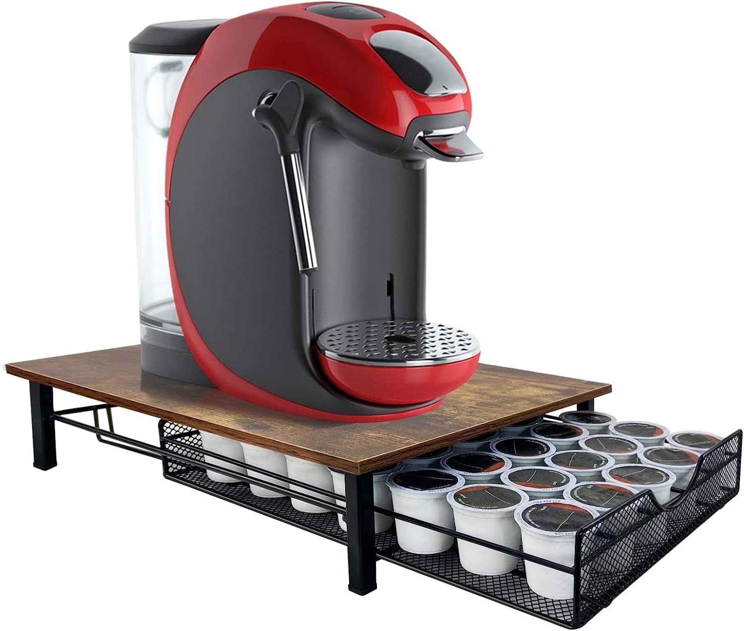 CRUGLA Coffee Pod Storage Drawer, Holds 35 K-Cups, Brown Composite Wood ...