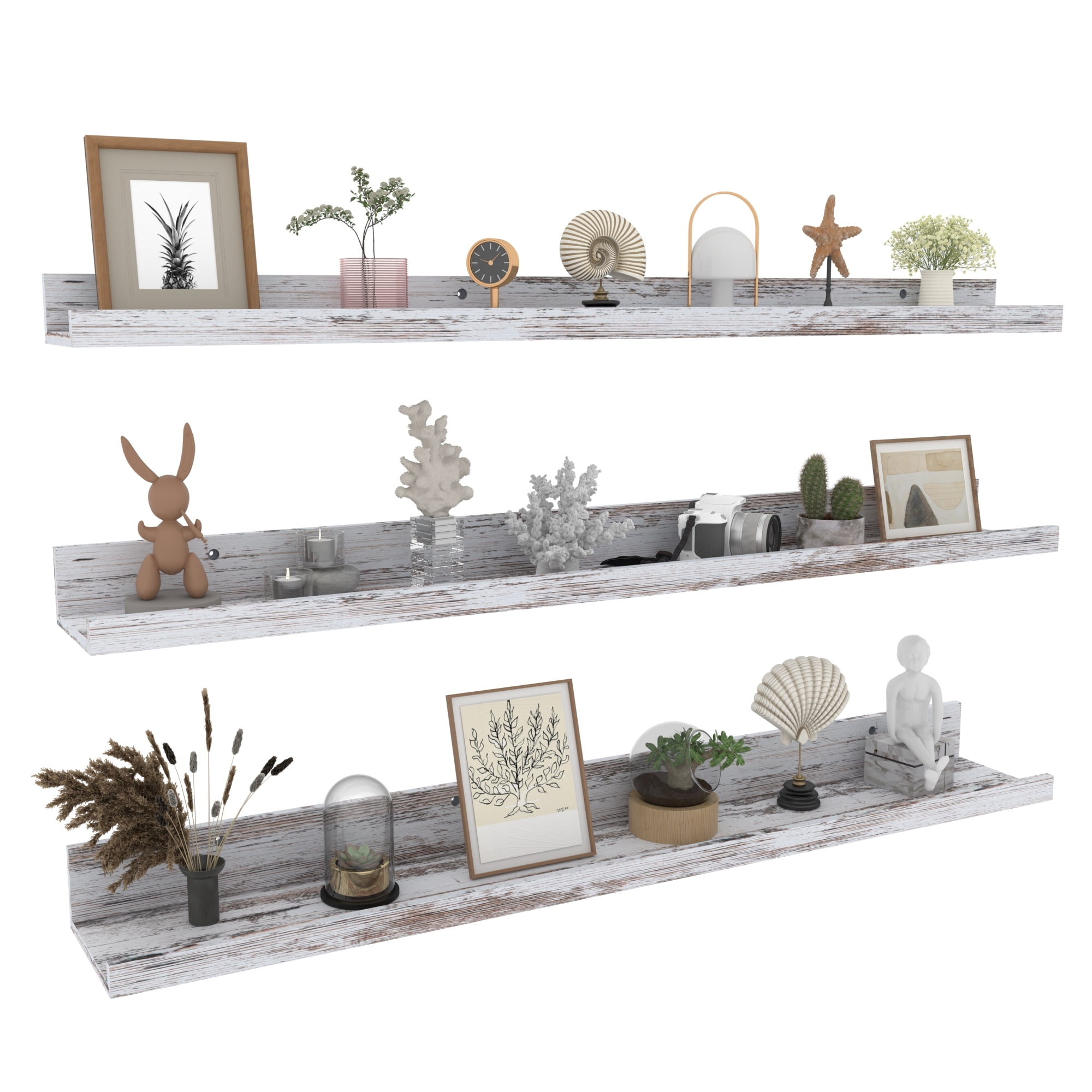 CRUGLA 36-Inch 3-Pack Distressed White Wood Floating Shelves, Wall ...