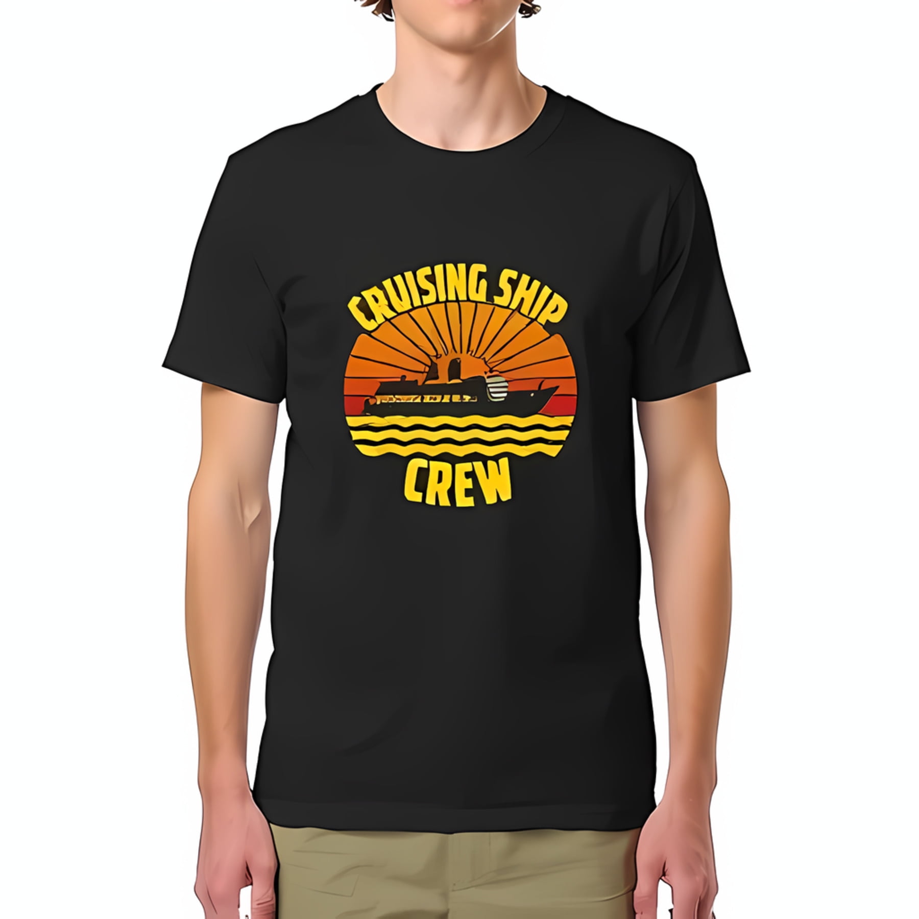 CRUISING SHIP CREW Cotton Short Sleeve T-Shirt - Vibrant Sunset Design ...