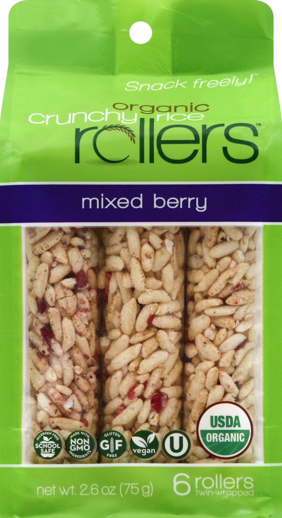 CRUNCHY ROLLERS Organic Mixed DMF15 Berry Rice Rollers 6 Count, 2.6 OZ ...