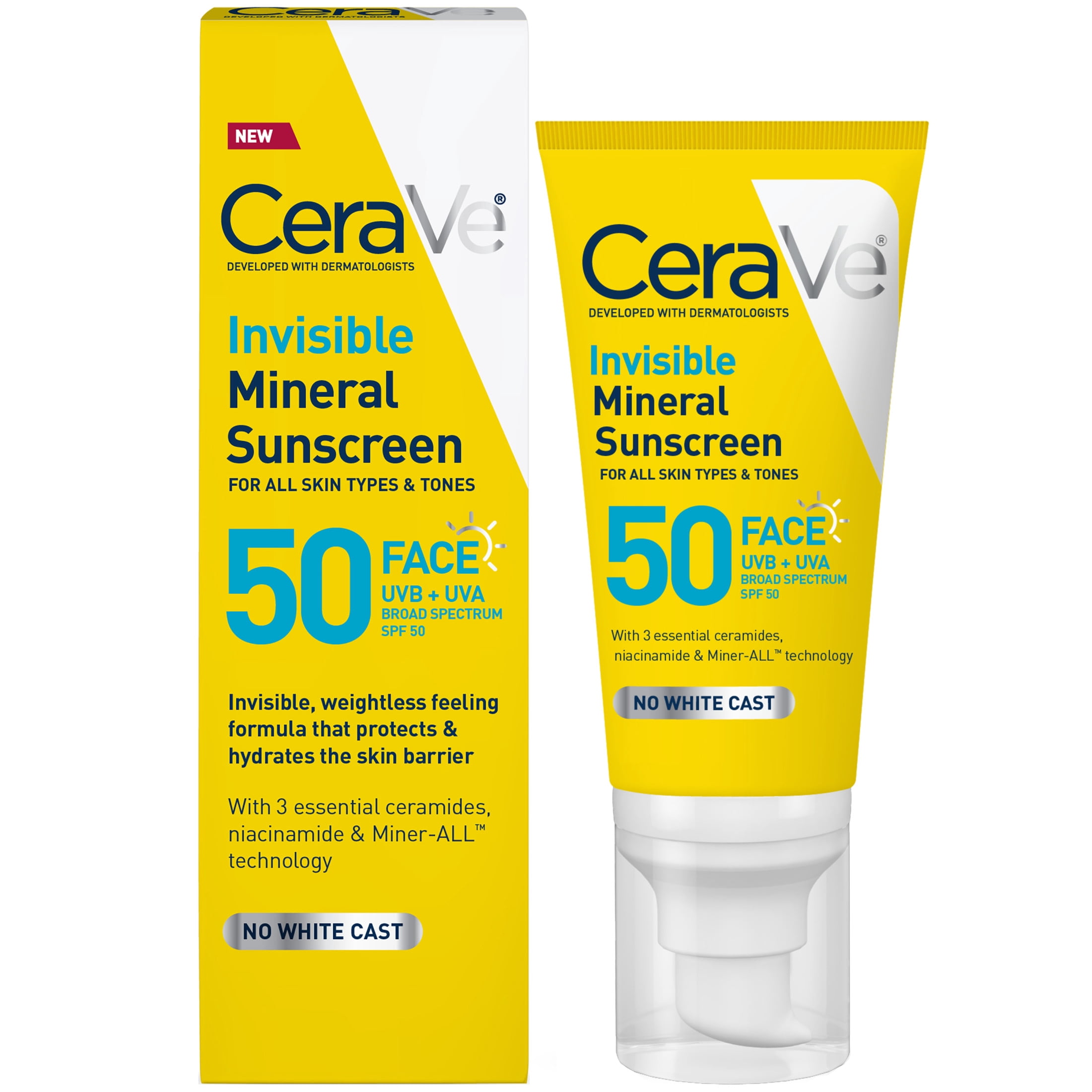 CeraVe Invisible Mineral Sunscreen SPF 50 Face Lotion 1.62 oz - Walmart.com