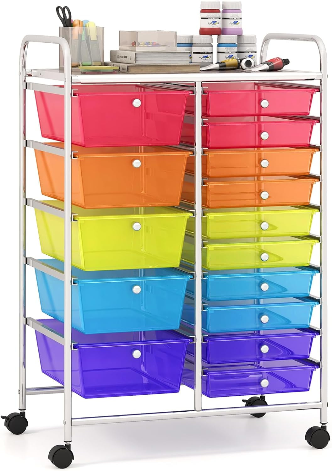 CRXX 15 Drawer Rolling Cart with Drawers, Storage Organizer Cart for ...