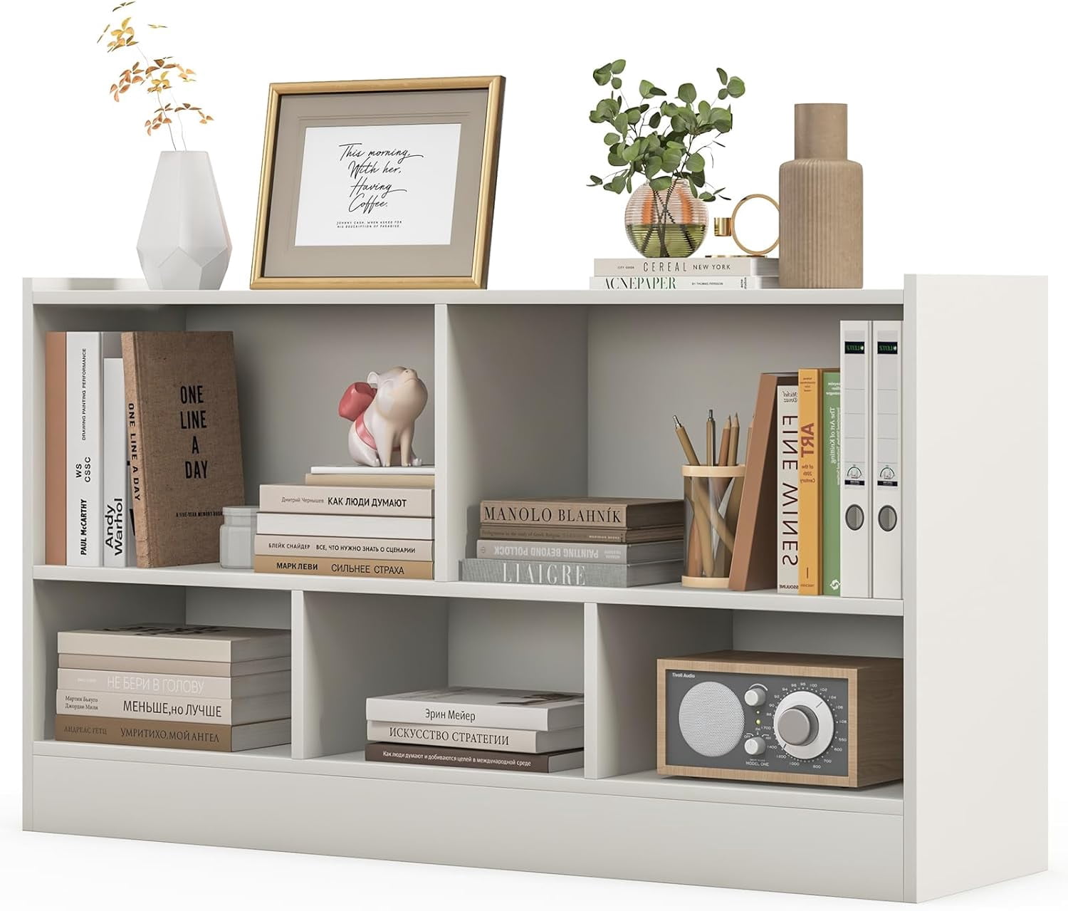 CRXX 2 Tier 5 Cube Bookcase, Open Shelf Storage Cabinet, Wooden Display ...
