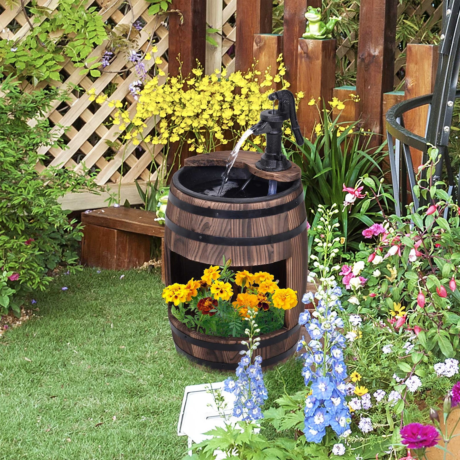 CRXX 2 Tiers Outdoor Wooden Water Pump Fountain, Patio Decor, Durable ...